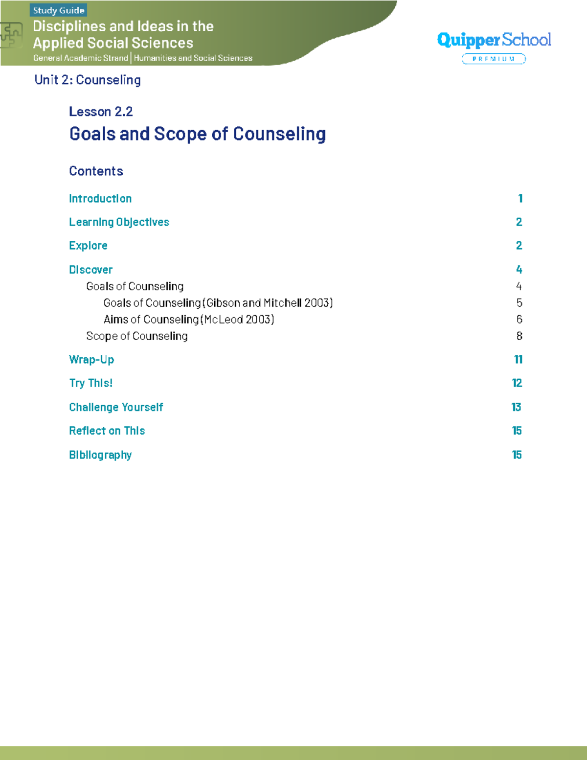 Unit 2: Counseling - Goals and Scope of Counseling Study Guide - Studocu
