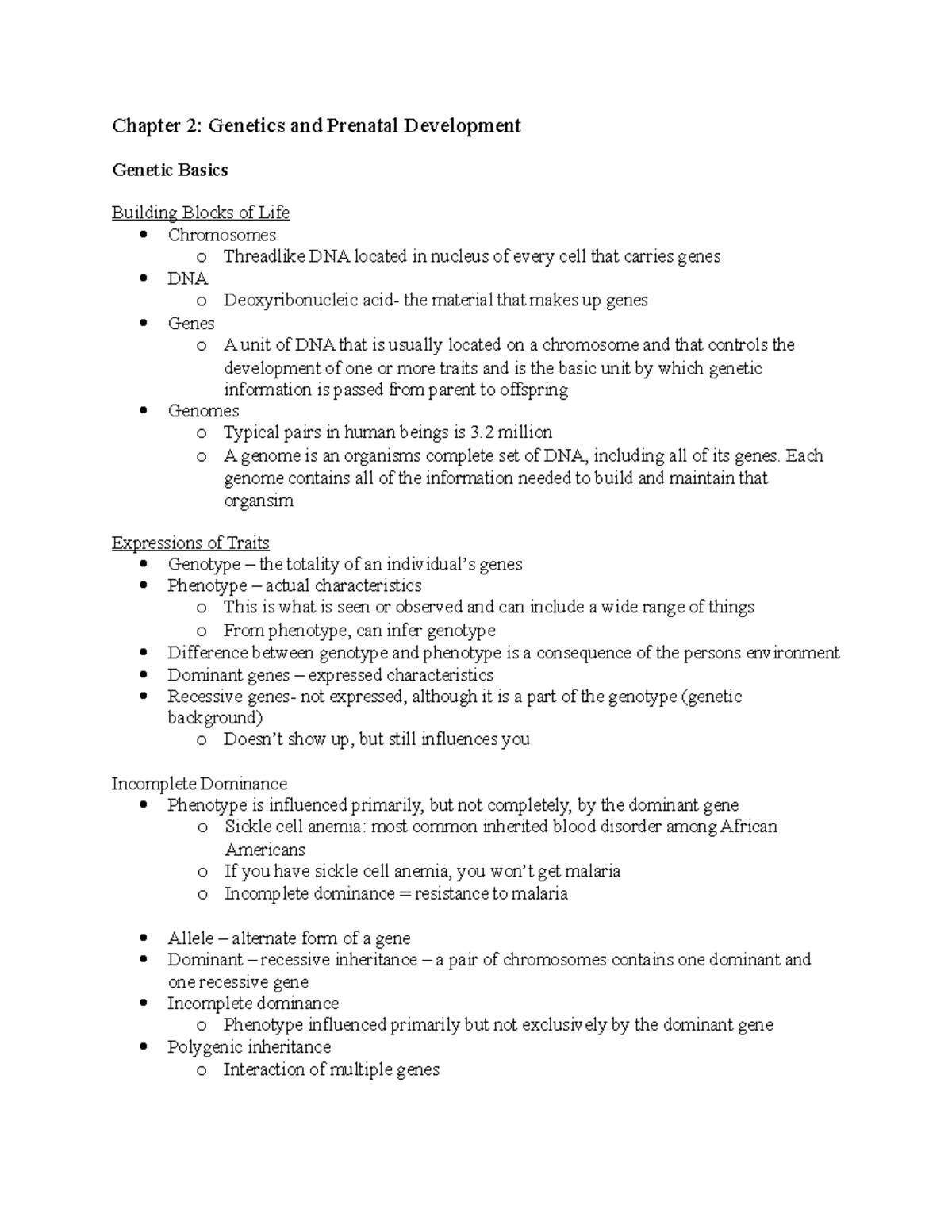 Chapter 2: Genetics, Prenatal Development & Environmental Influences ...