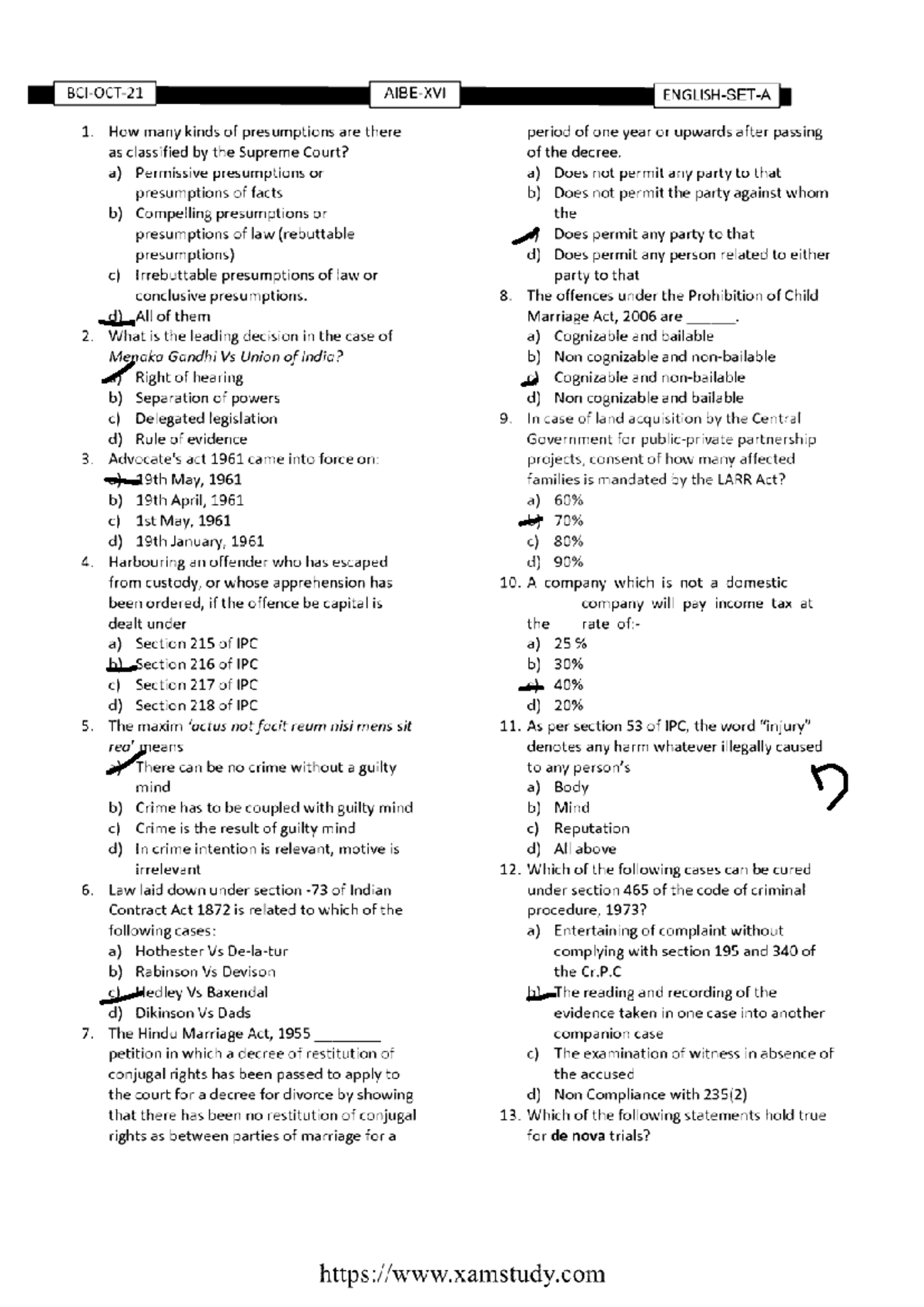 AIBE 16 English Set A: Comprehensive Question Paper Analysis - Studocu