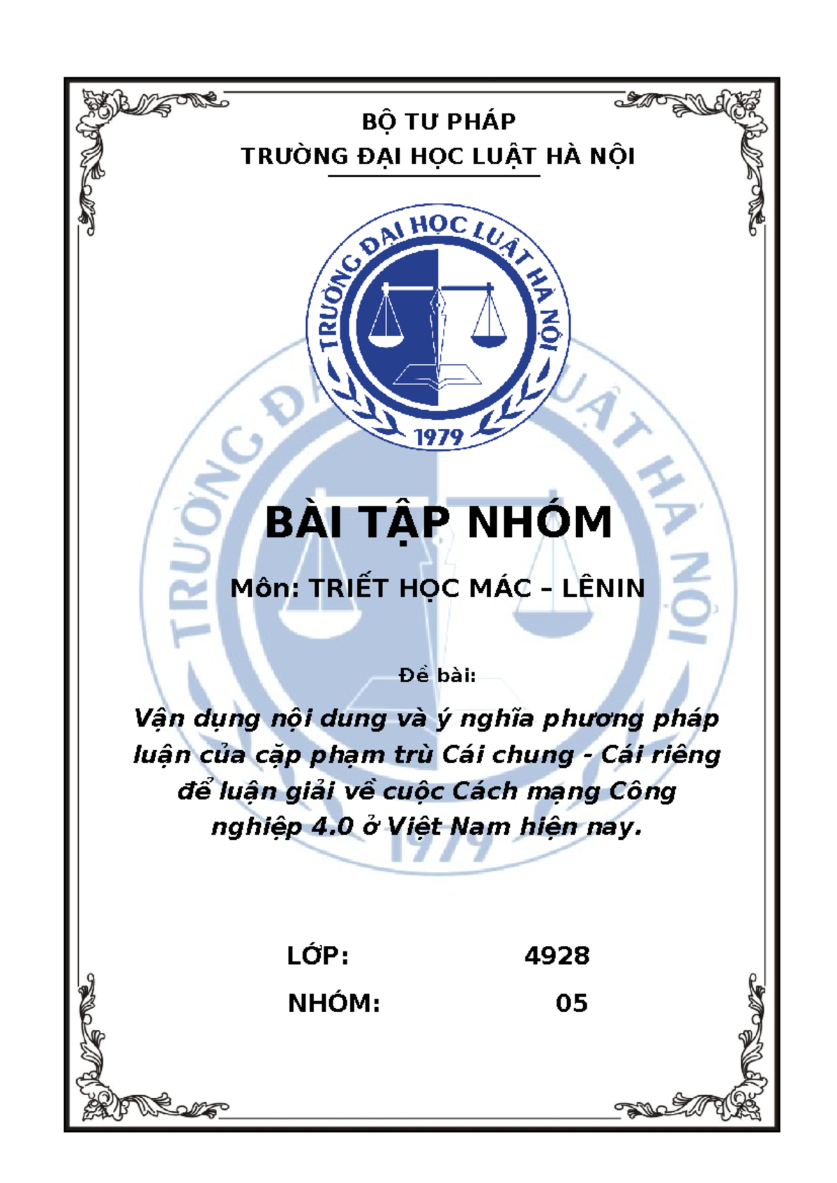 Triet word - BTN Triết N5-4928 - BỘ TƯ PHÁP TRƯỜNG ĐẠI HỌC LUẬT HÀ NỘI ...