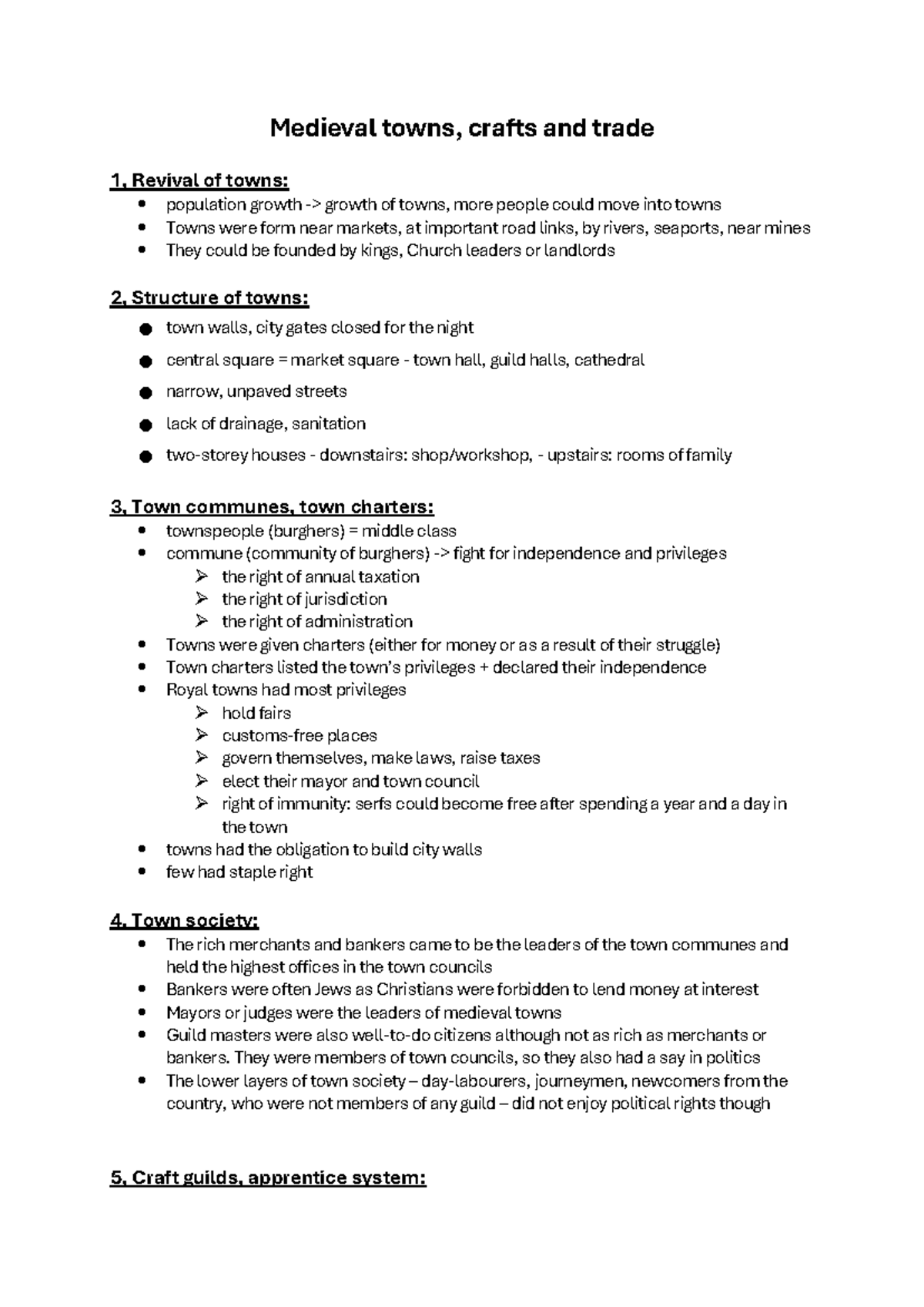 Medieval Towns and Trade: Growth, Structure, and Society Insights - Studocu