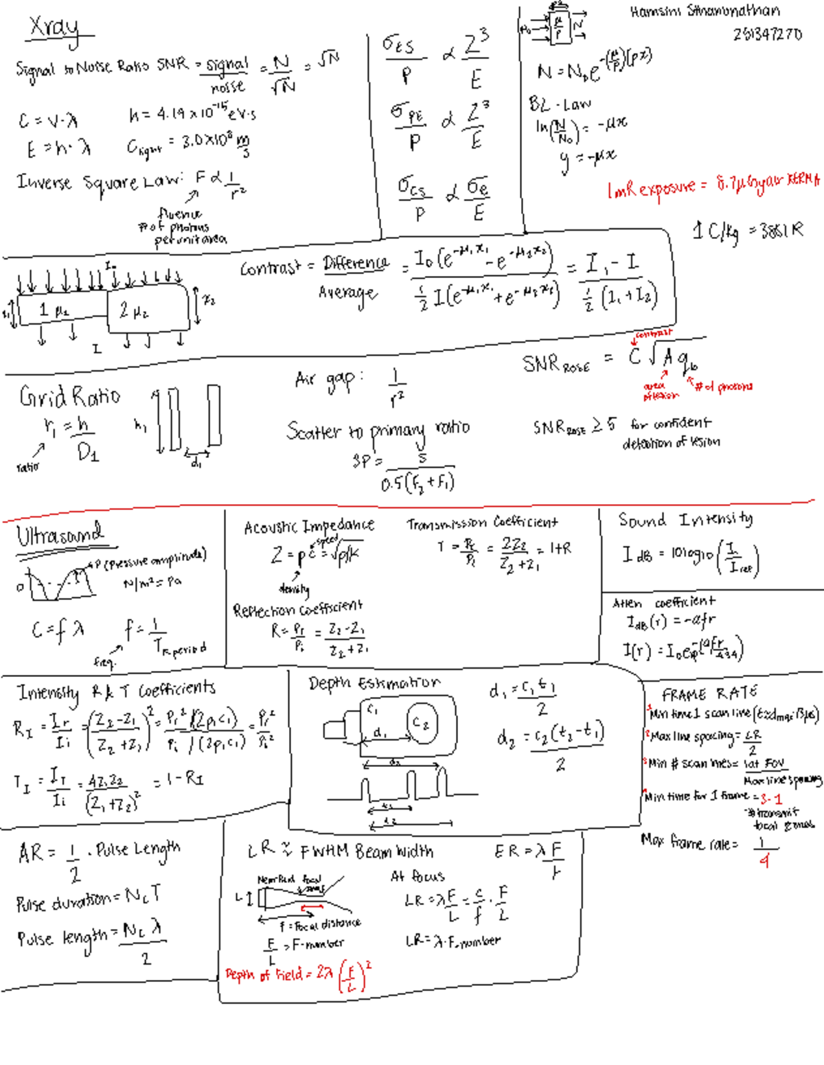 PX Hamsini Sthanbnathan X-ray Formula Sheet for SNR and Imaging - Studocu