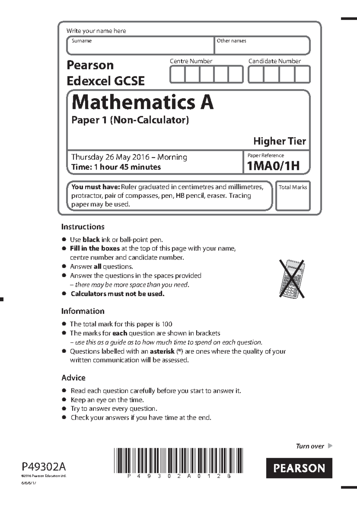 1hjune 2016 - dgggg - Centre Number Candidate Number Write your name ...