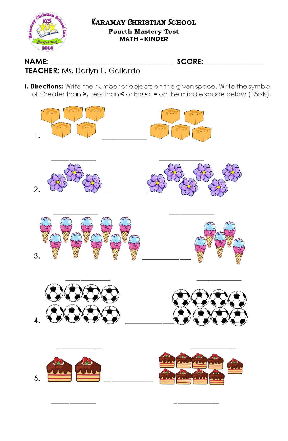 4TH Mastery Test: MATH & CLE for Kinder Students - Studocu