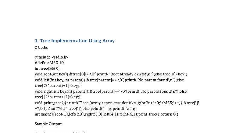 Data Structure Codes - Lab: Tree & BST C Implementations - Studocu