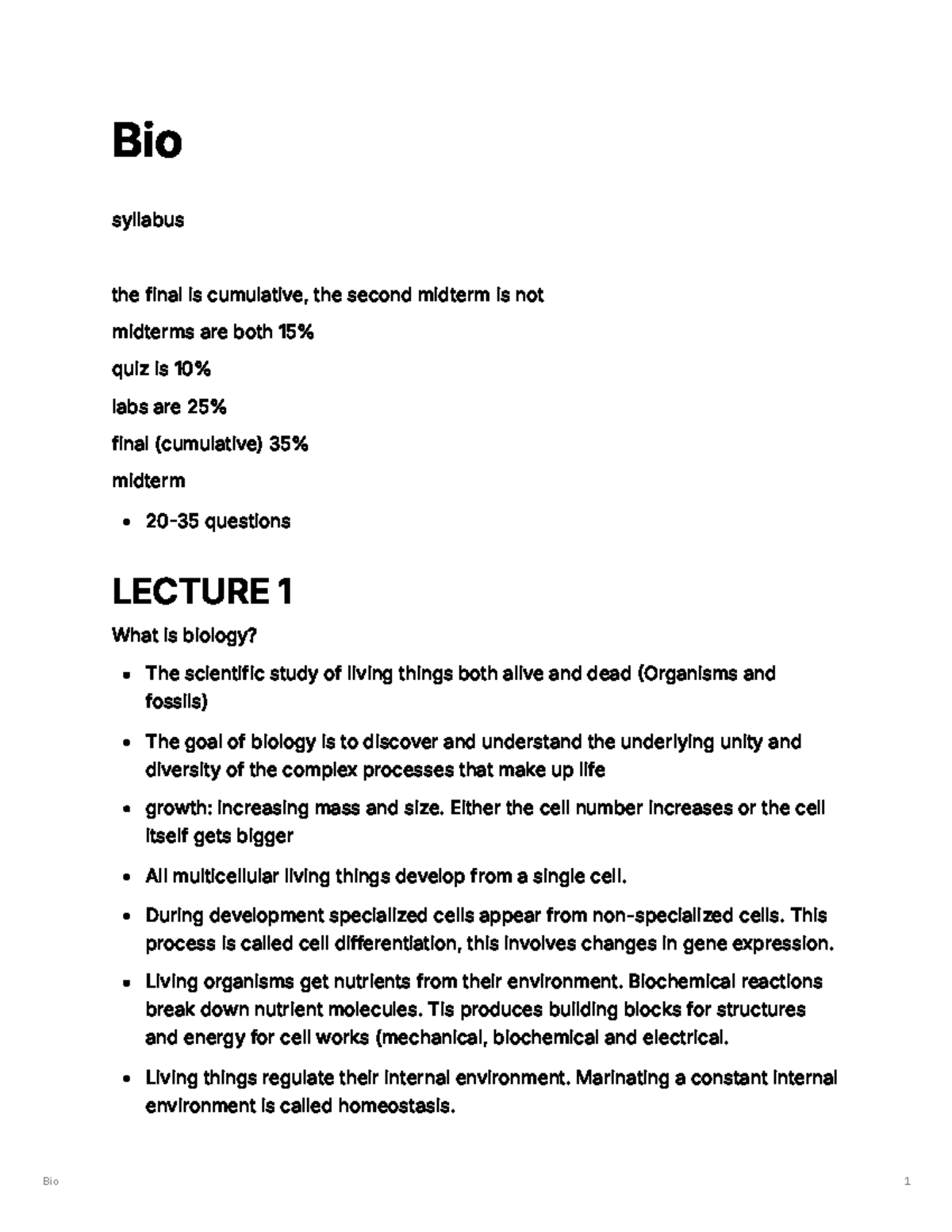 Bio 1-7 Final Exam Review: Cumulative Concepts and Key Topics - Studocu