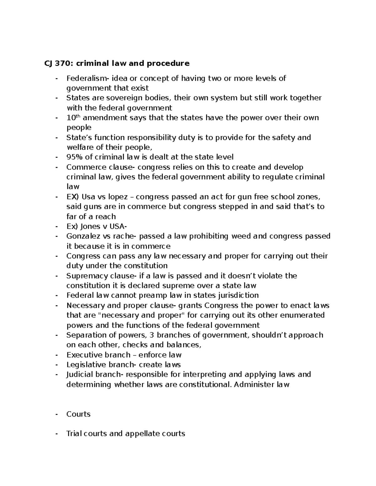 CJ 370: Criminal Law and Procedure Key Concepts and Overview - Studocu