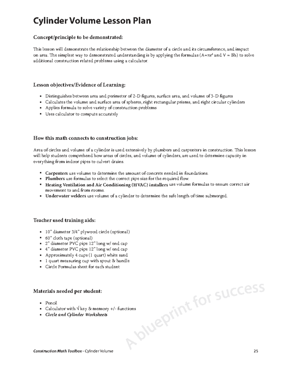 Cylinder Volume Lesson Plan: Understanding Area and Capacity - Studocu