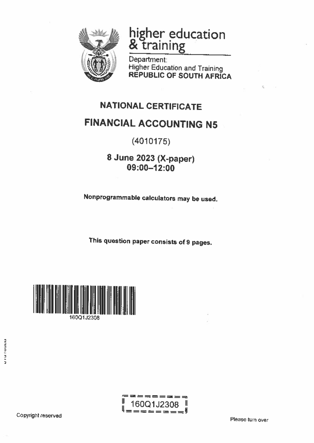 1 - FIN ACC N5 JUNE 2023 Question Paper Analysis - Studocu