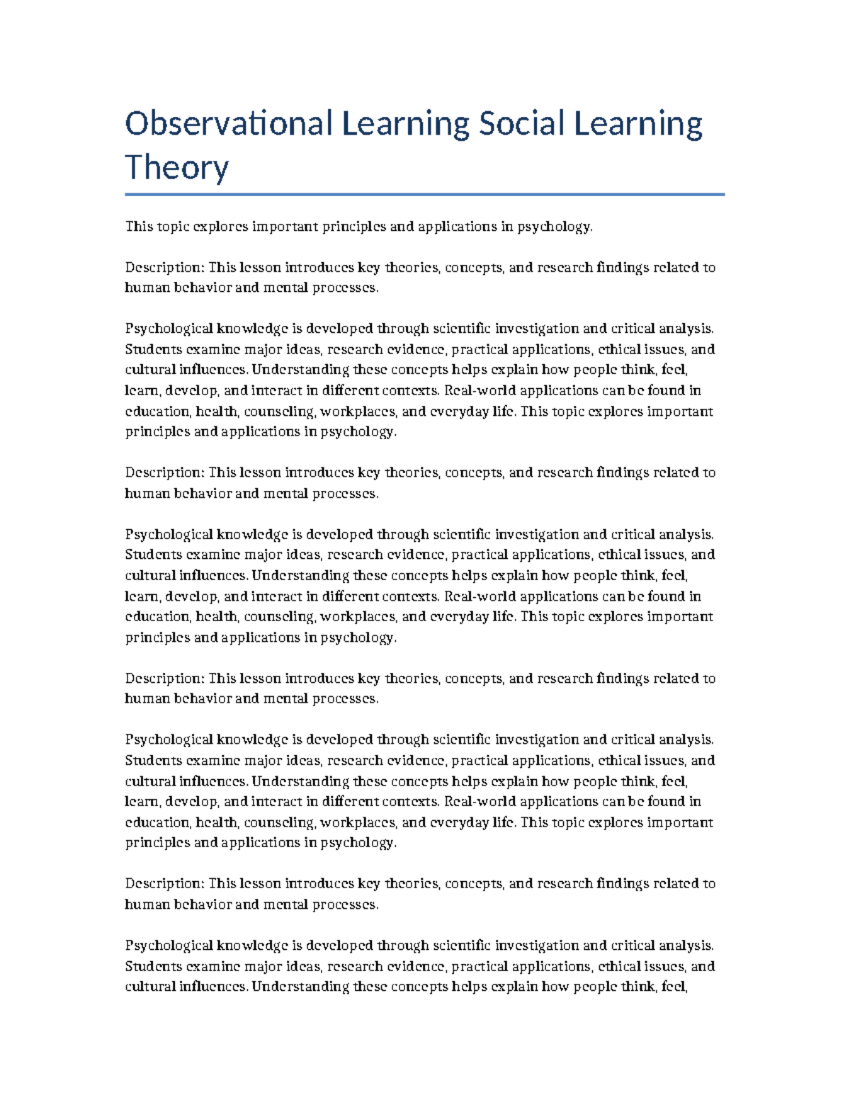 PSY 101: Observational Learning & Social Learning Theory Overview - Studocu