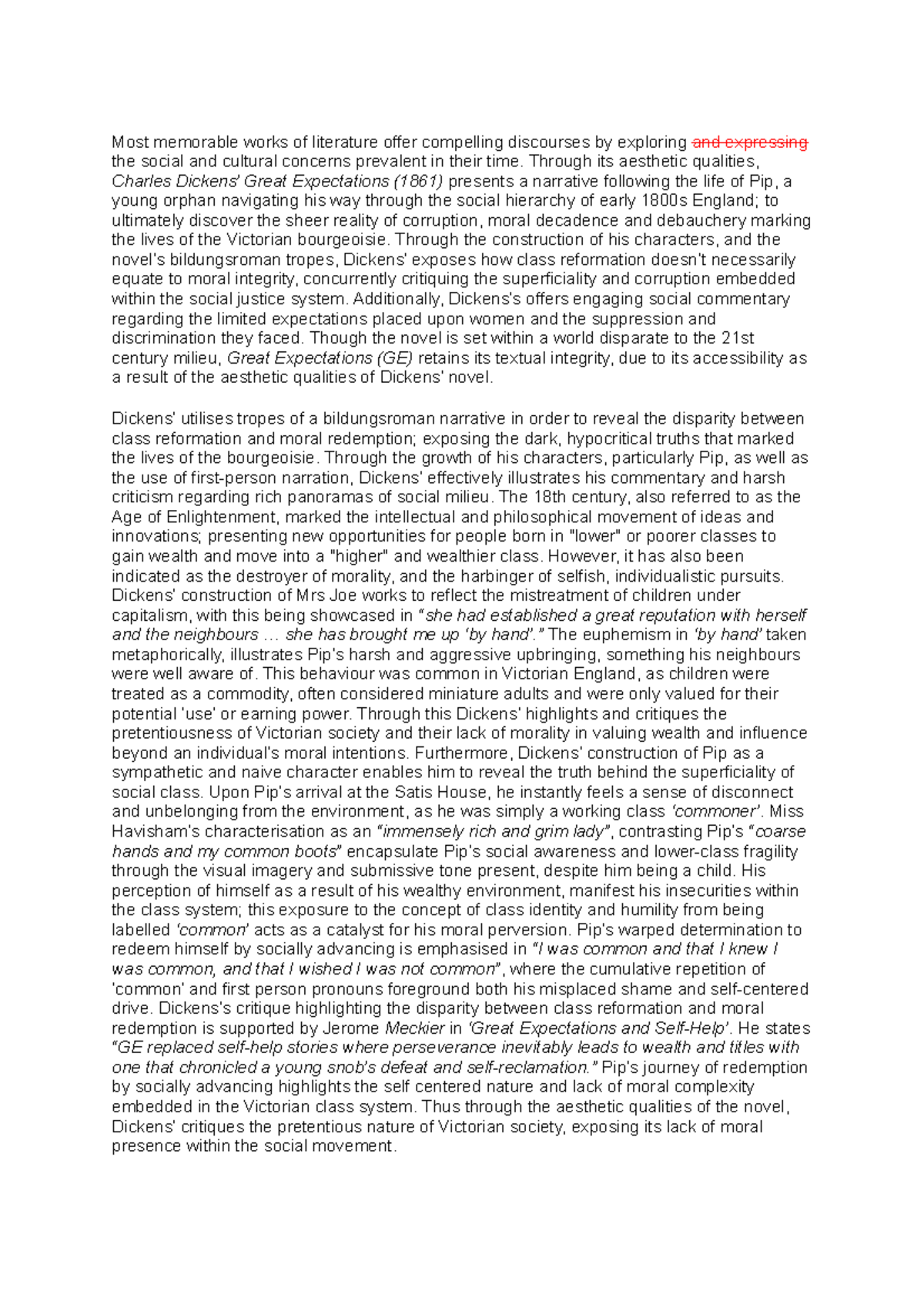 Great Expectations (GE) Essay: Class, Gender, and Justice Critique ...
