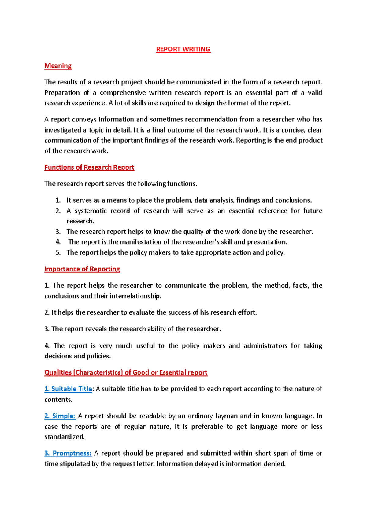 REPORT WRITING: Key Functions, Importance, and Characteristics - Studocu