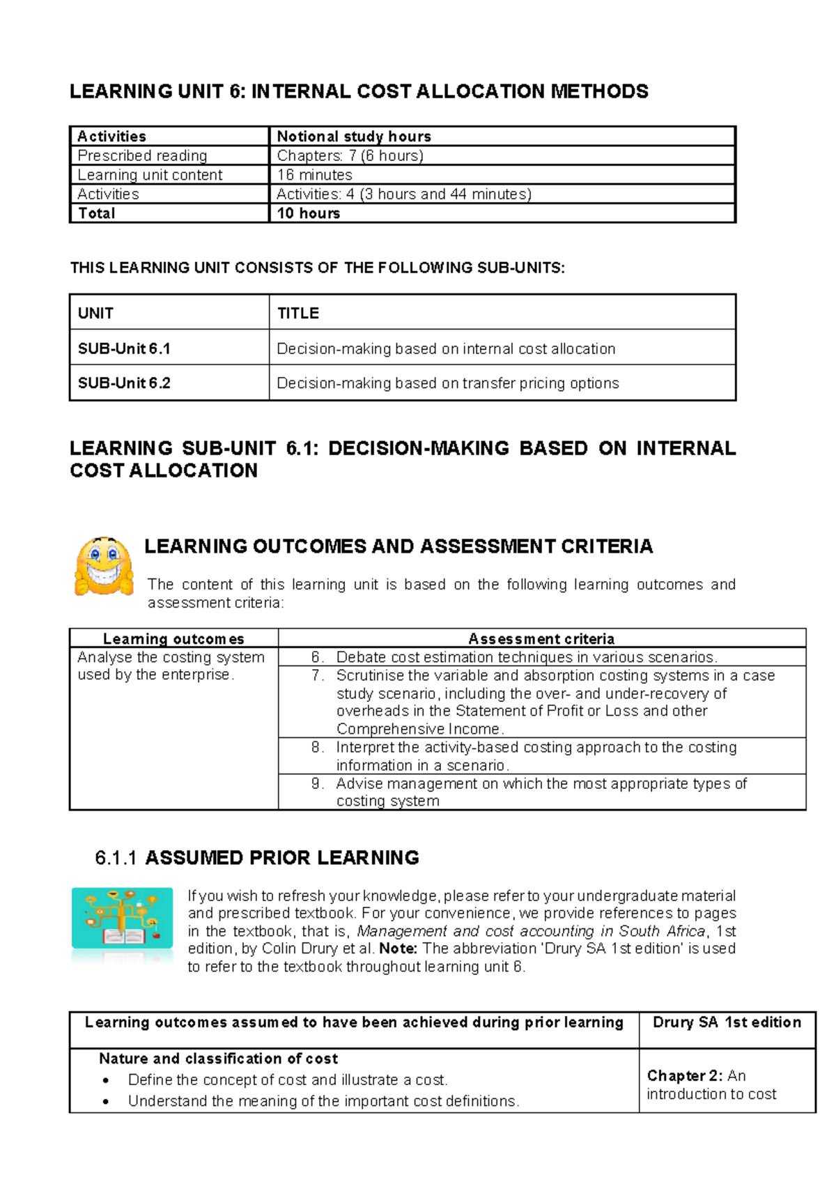 Learning Unit 6: Internal Cost Allocation Methods and Transfer Pricing ...