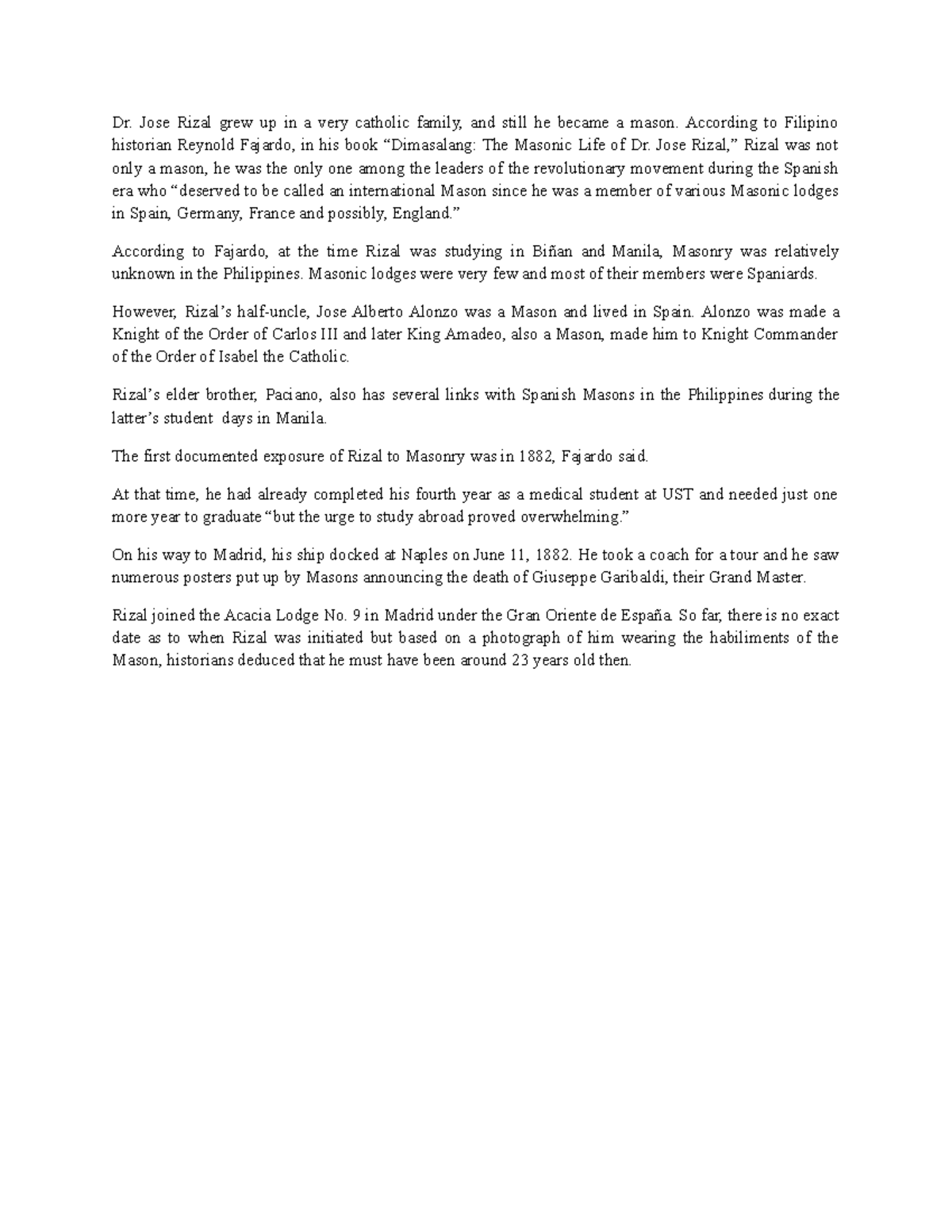 Rizal's Embrace of Masonry: A Historical Perspective on His Journey ...