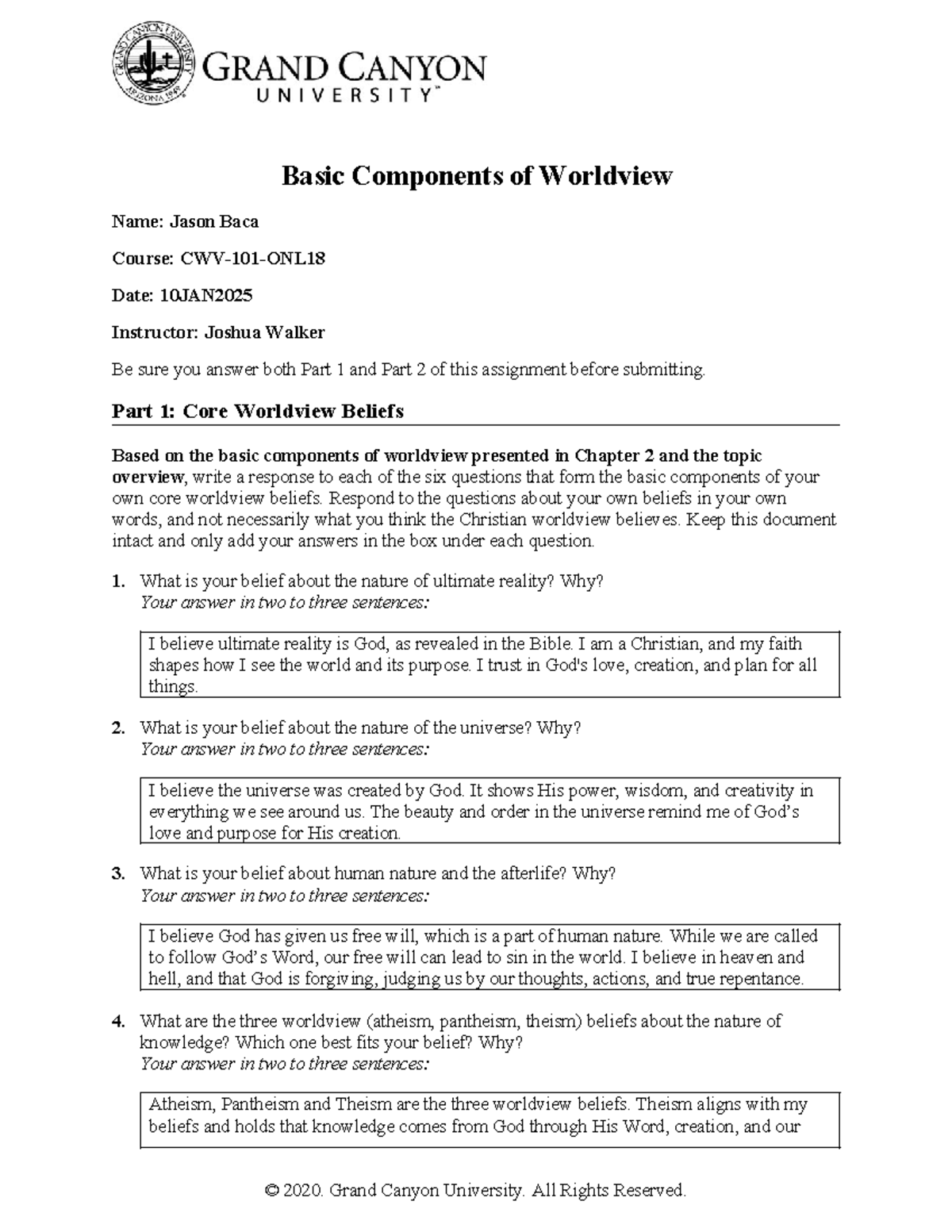 CWV 101 301 RS T1: Essentials of Personal Worldview Exploration - Studocu
