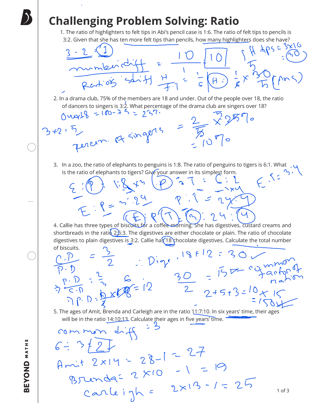 Challenging Problem Solving: Ratio Homework - Studocu