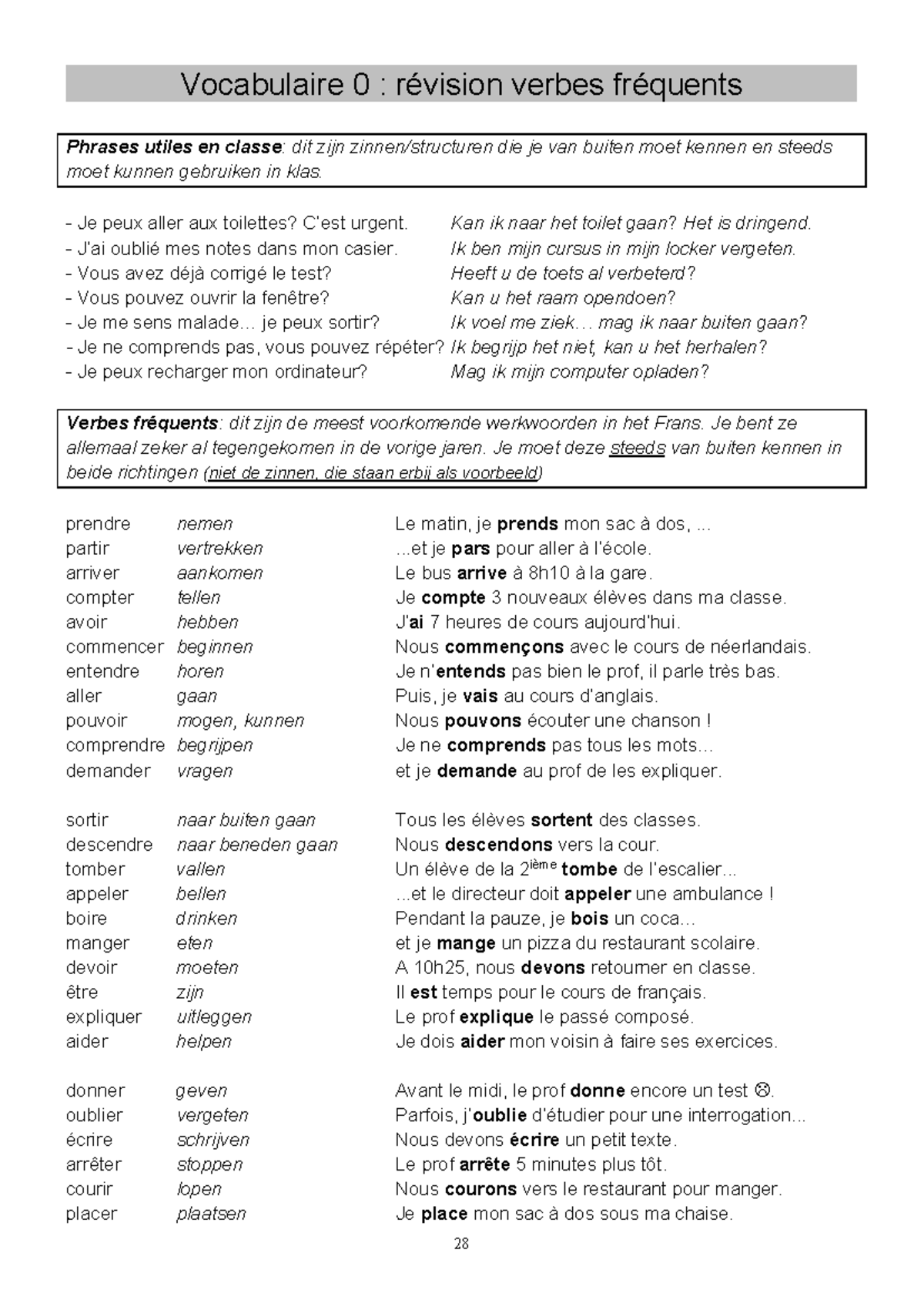 Vocabulaire 0 : Révision des verbes fréquents et phrases utiles - Studocu