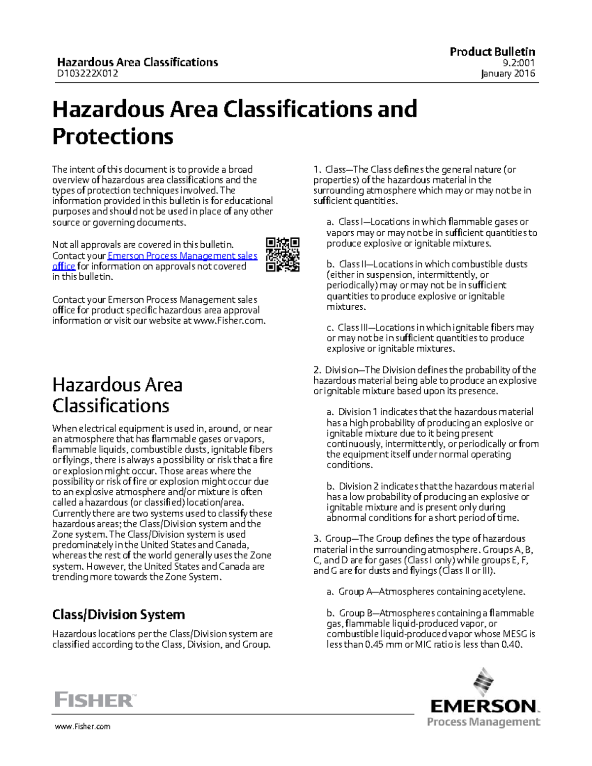 Product Bulletin 9.2:001 - Overview of Hazardous Area Classifications ...