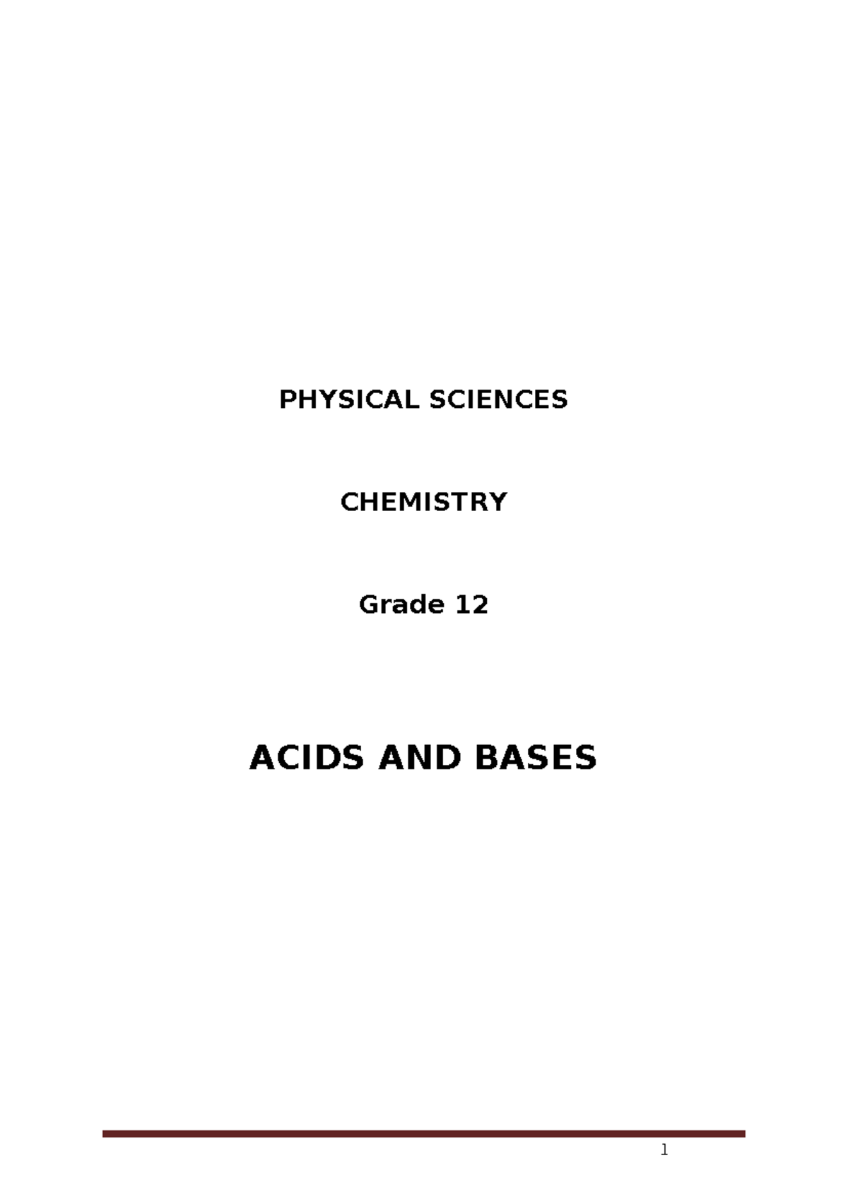 Grade 12 Physical Sciences: Acids and Bases Study Notes - Studocu