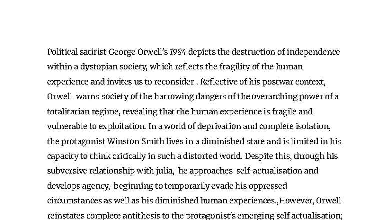 1984 Essay: The Fragility of Human Experience in Orwell's Dystopia ...