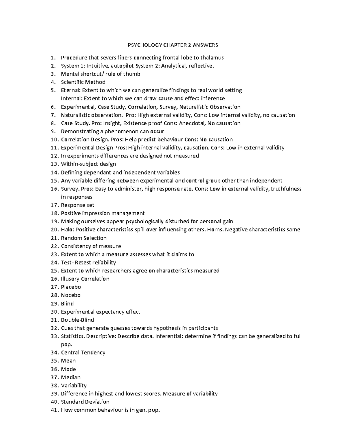 Psychology PSY101 Chapter 2 Answers and Key Concepts Review - Studocu