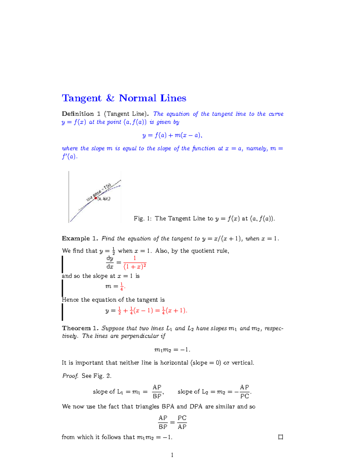 Calculus WK4 Lecture Notes: Tangent and Normal Lines Explained - Studocu