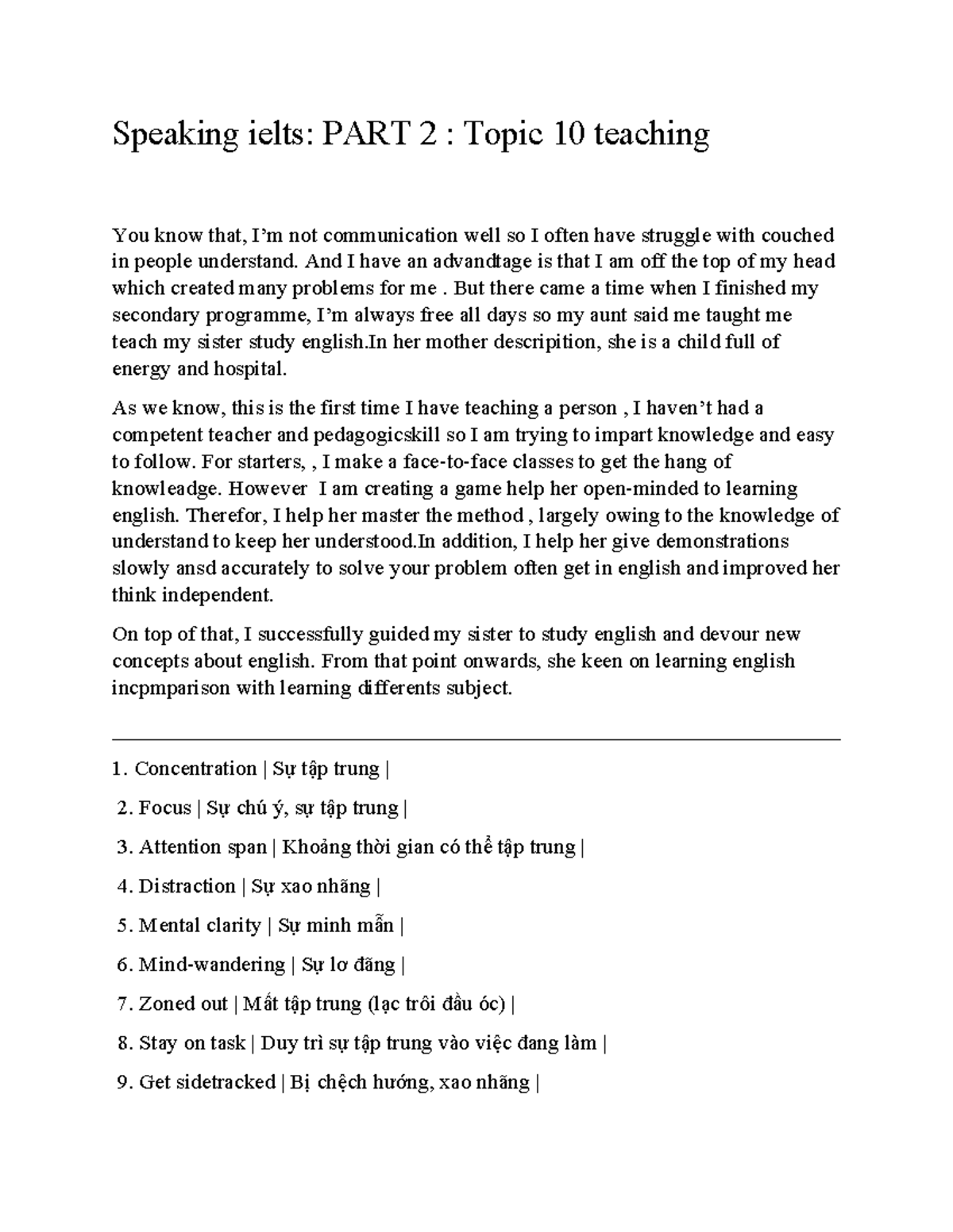 Speaking IELTS: Part 2 - Teaching and Mindset Reflections - Studocu