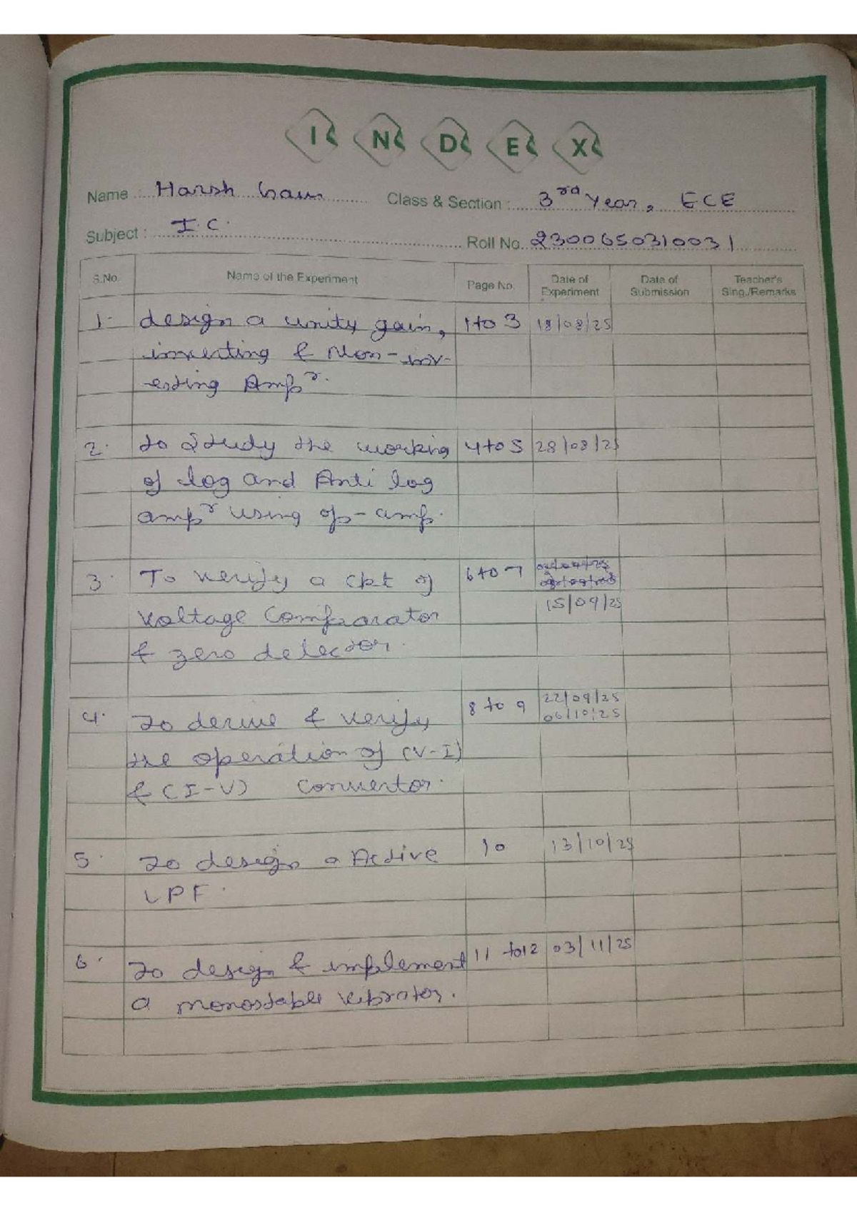 IC ECE Practical File: Experiments and Results for 3rd Year Students ...