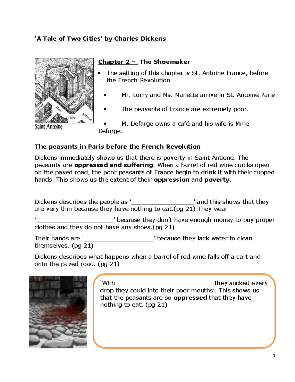 A Tale of Two Cities (Chapter 2) - The Shoemaker and the Peasants - Studocu