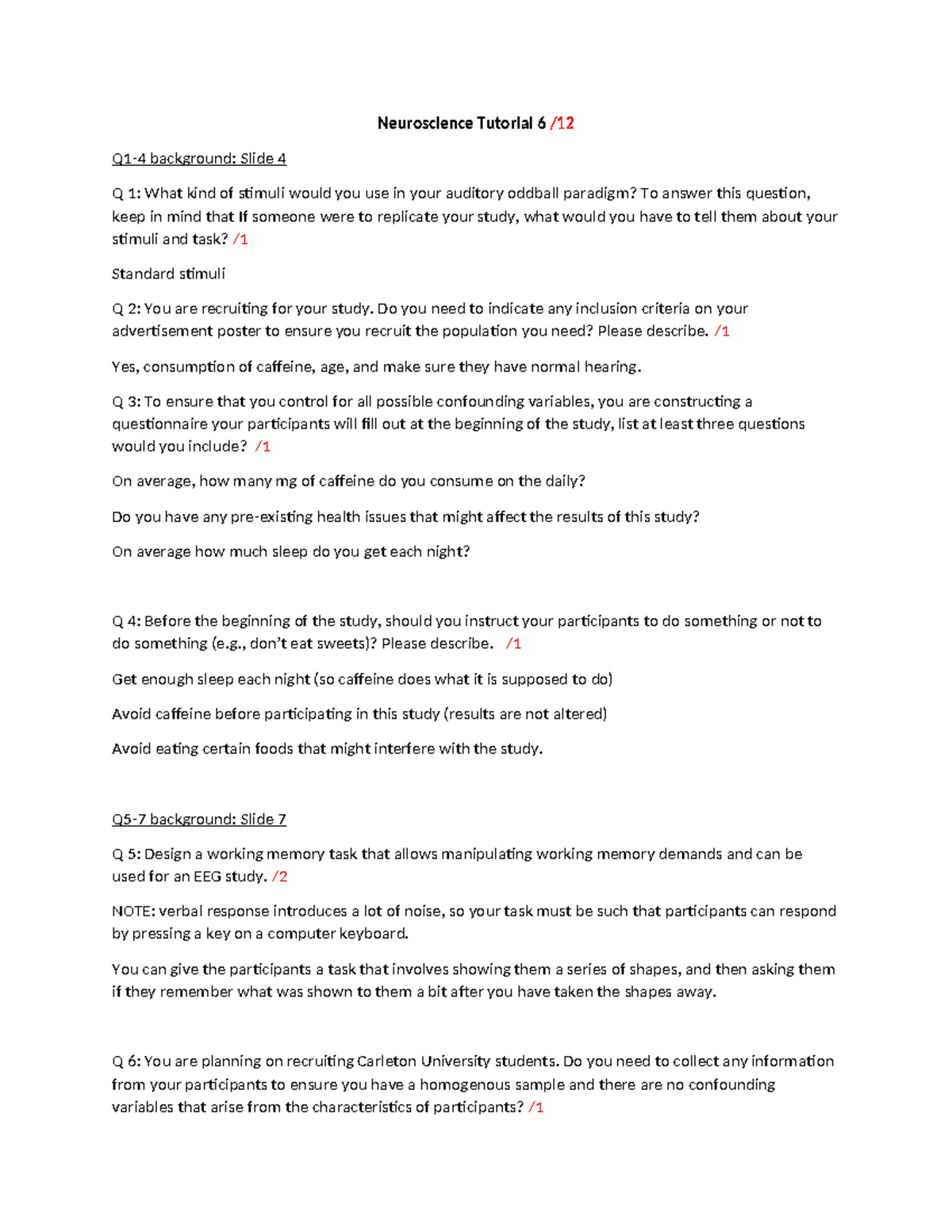 Tutorial 6 worksheet - DONE - Neuroscience Tutorial 6 / Q1-4 background ...