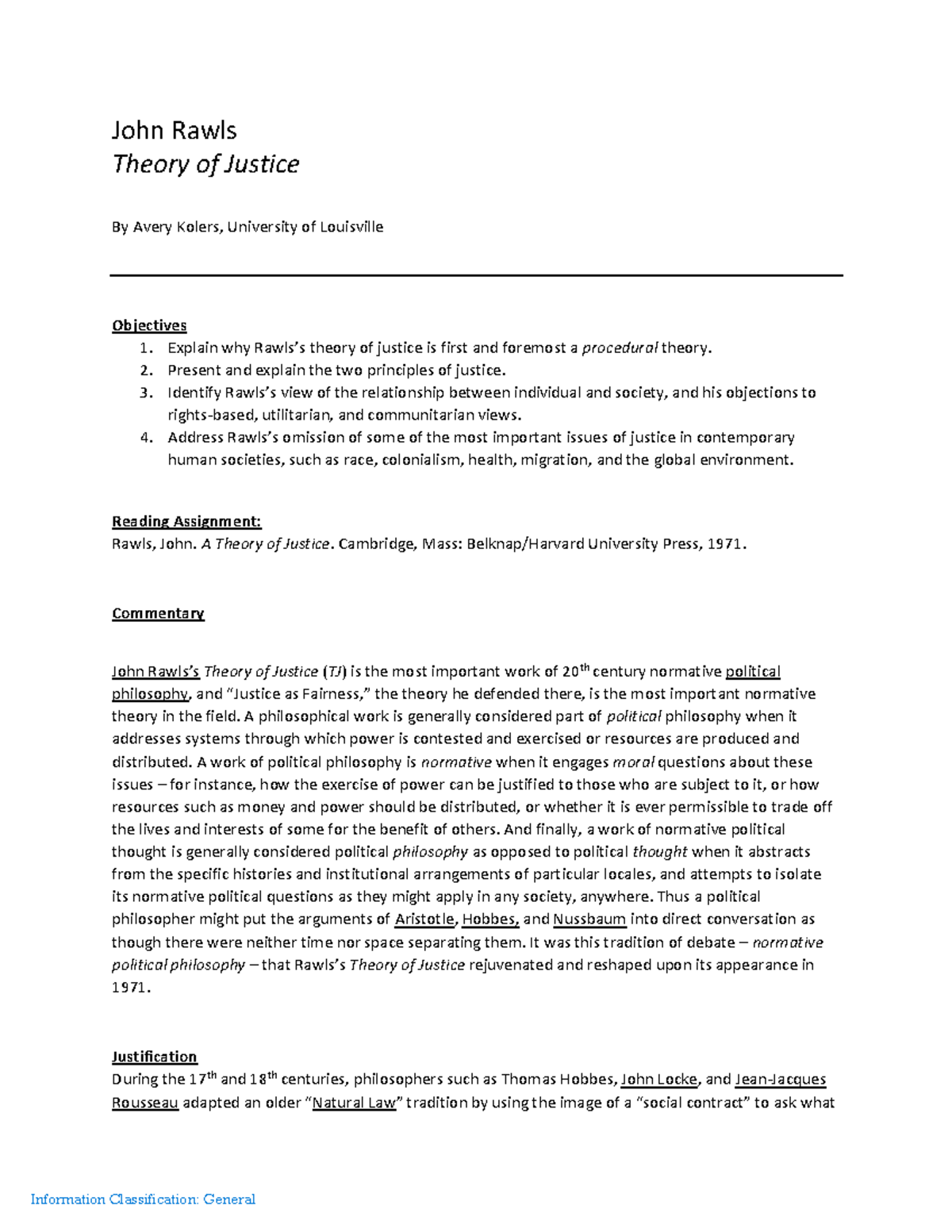 Rawls' Theory of Justice: Key Concepts and Critiques - Studocu