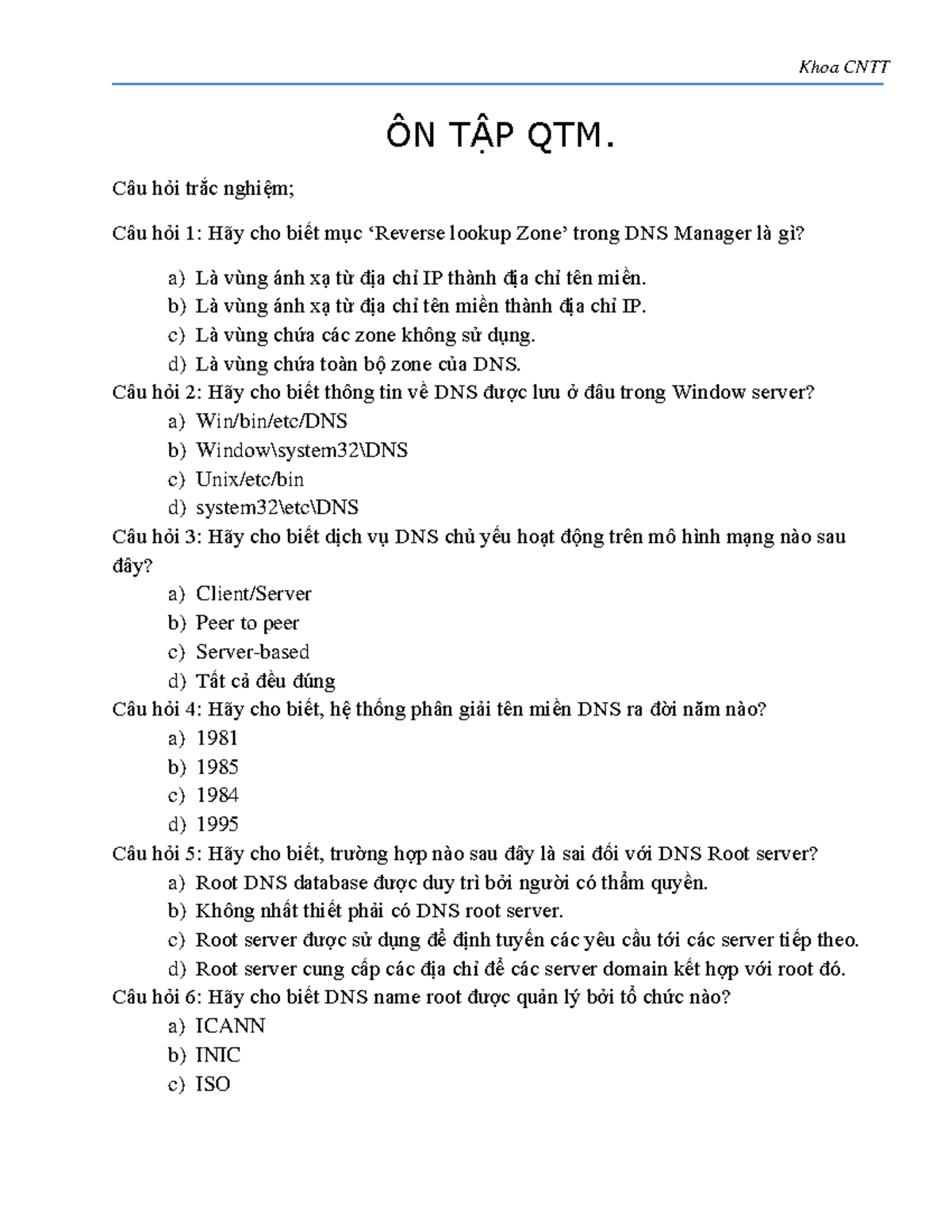 QTM - Questions for Network Management Exam Preparation - Studocu