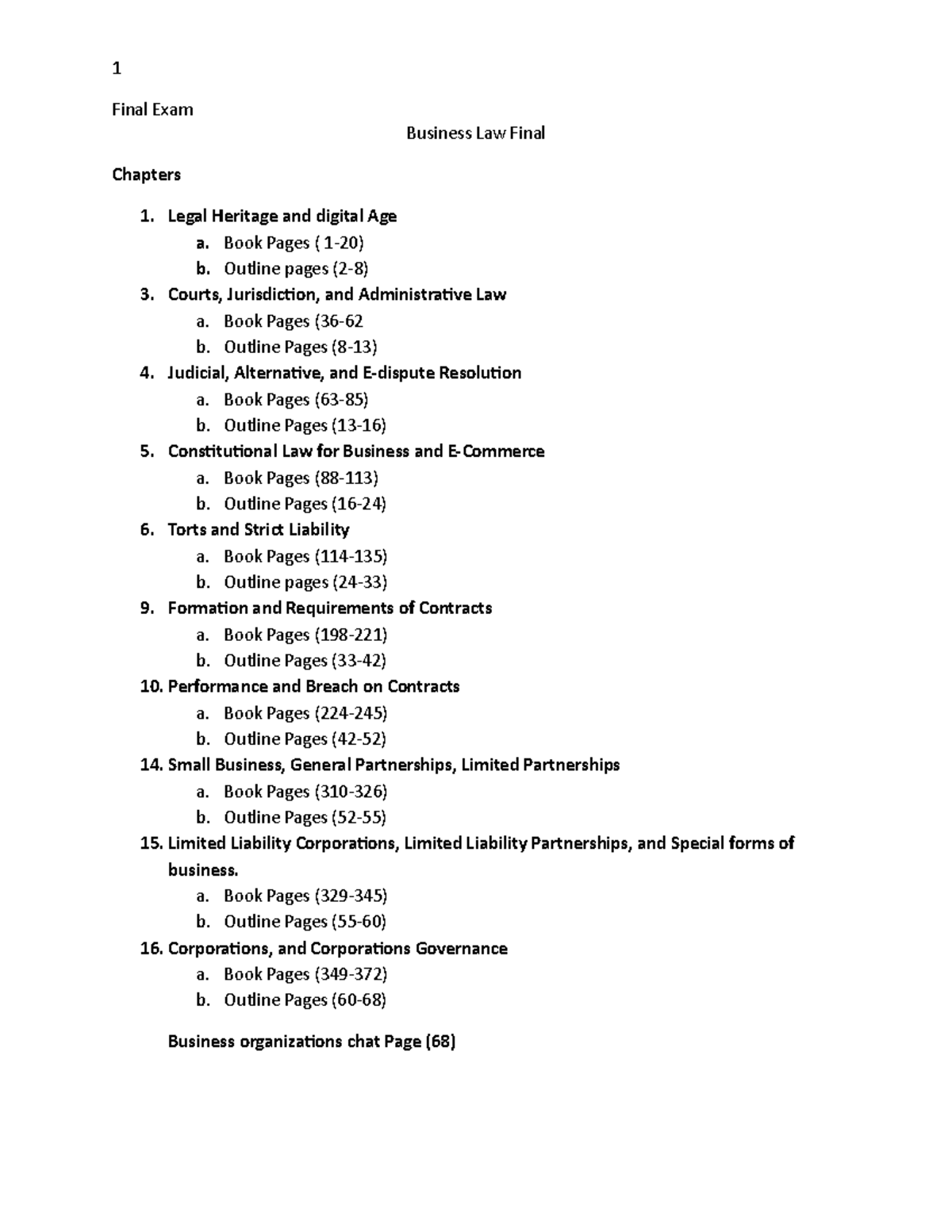 Business LAW Final EXAM Study Notes and Chapter Summaries - Studocu