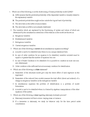 Model Exity Exam with answers - 1. Which one of the following are false ...