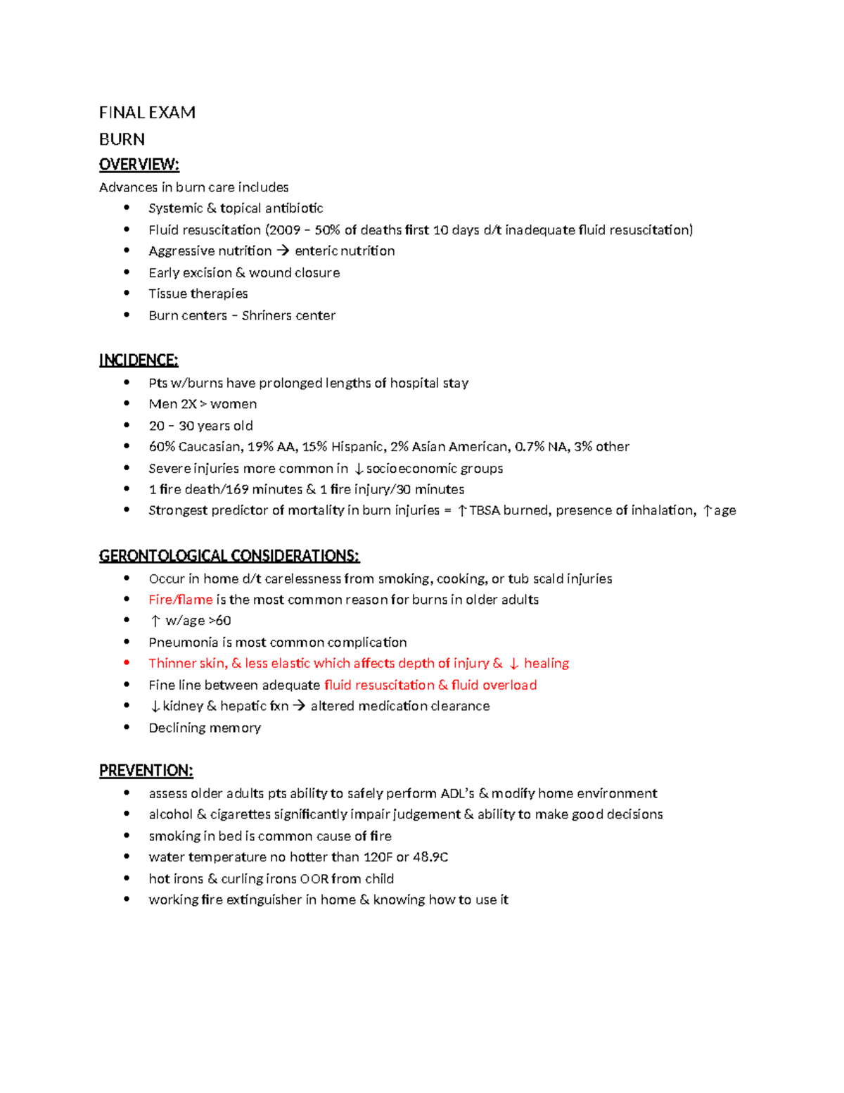 Burns and shock - FINAL EXAM BURN OVERVIEW: Advances in burn care ...