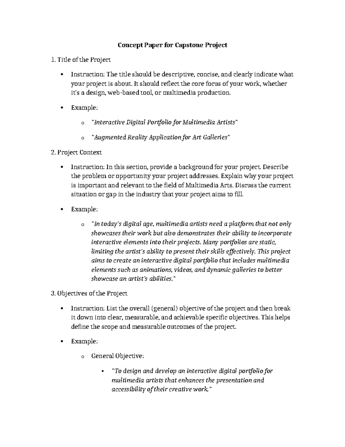 Capstone Project Concept Paper Template for Multimedia Arts - Studocu