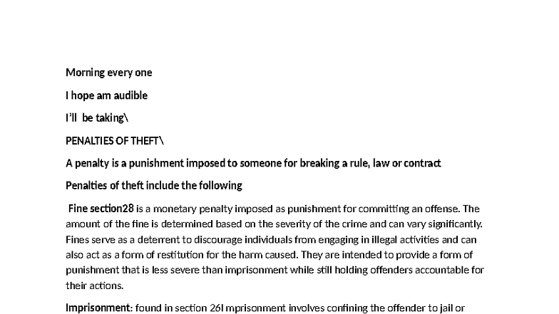 Penalties and Defenses of Theft: Legal Overview and Implications - Studocu