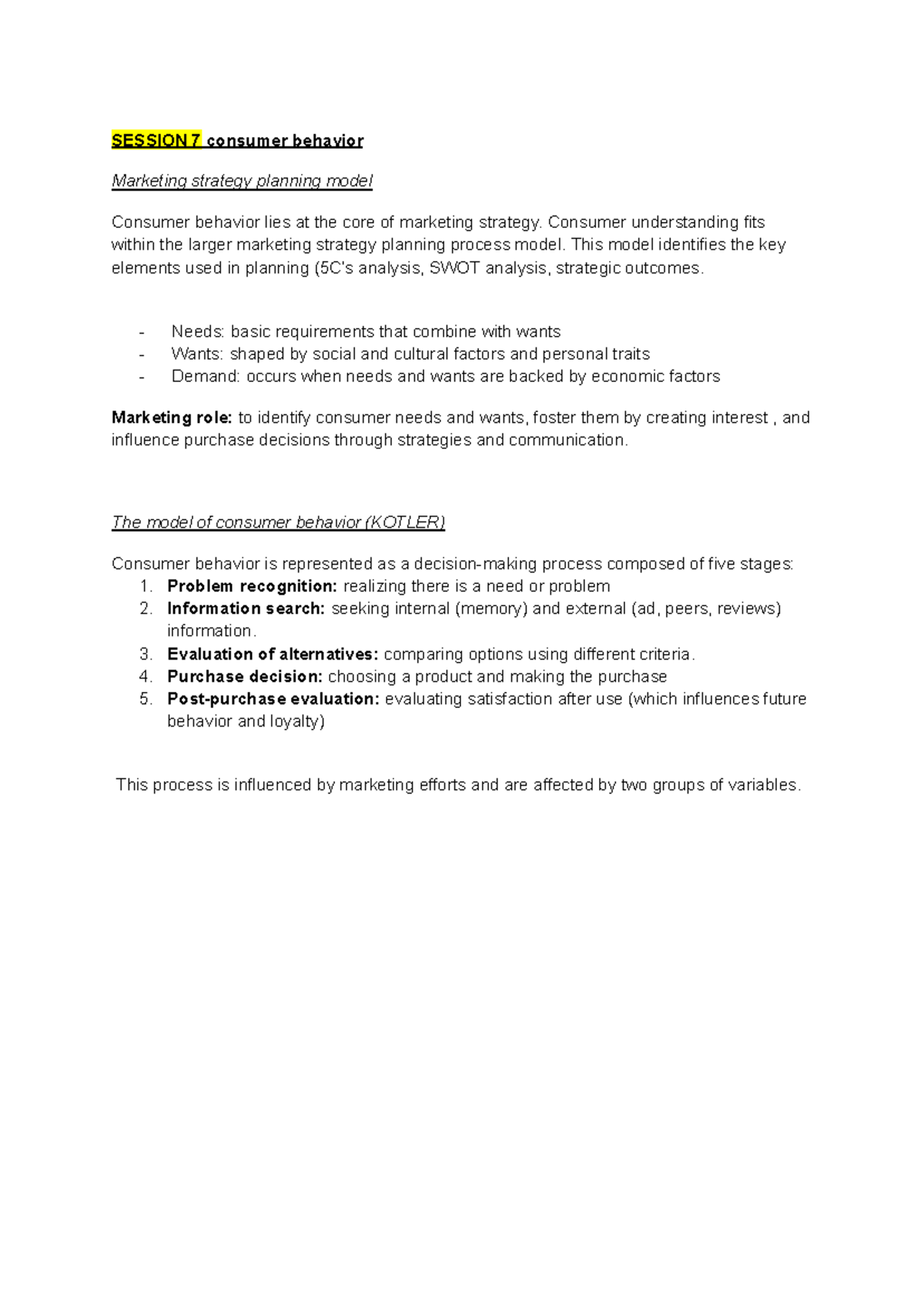 SESSION 7 - Consumer Behavior in Marketing Strategy Planning - Studocu