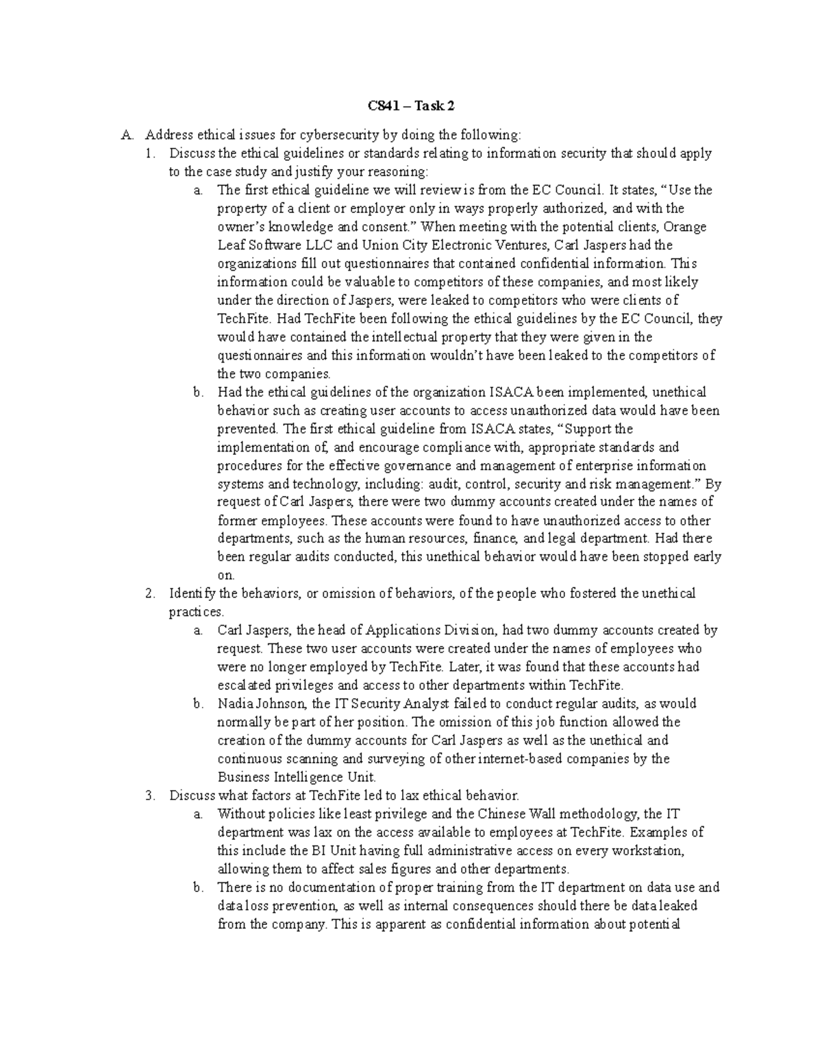 C841 – Task 2: Ethical Issues and Guidelines in Cybersecurity - Studocu