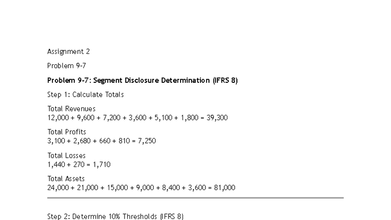 Assignment 2: IFRS 8 Segment Disclosure Analysis and Adjustments - Studocu