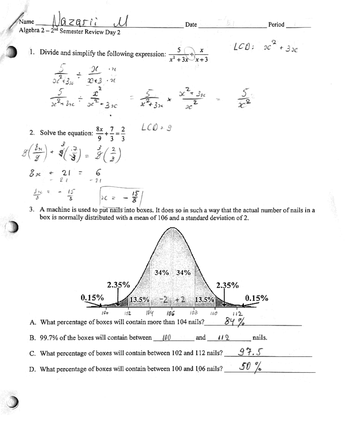Algebra 2 - 2nd Semester Final Review Notes and Solutions - Studocu