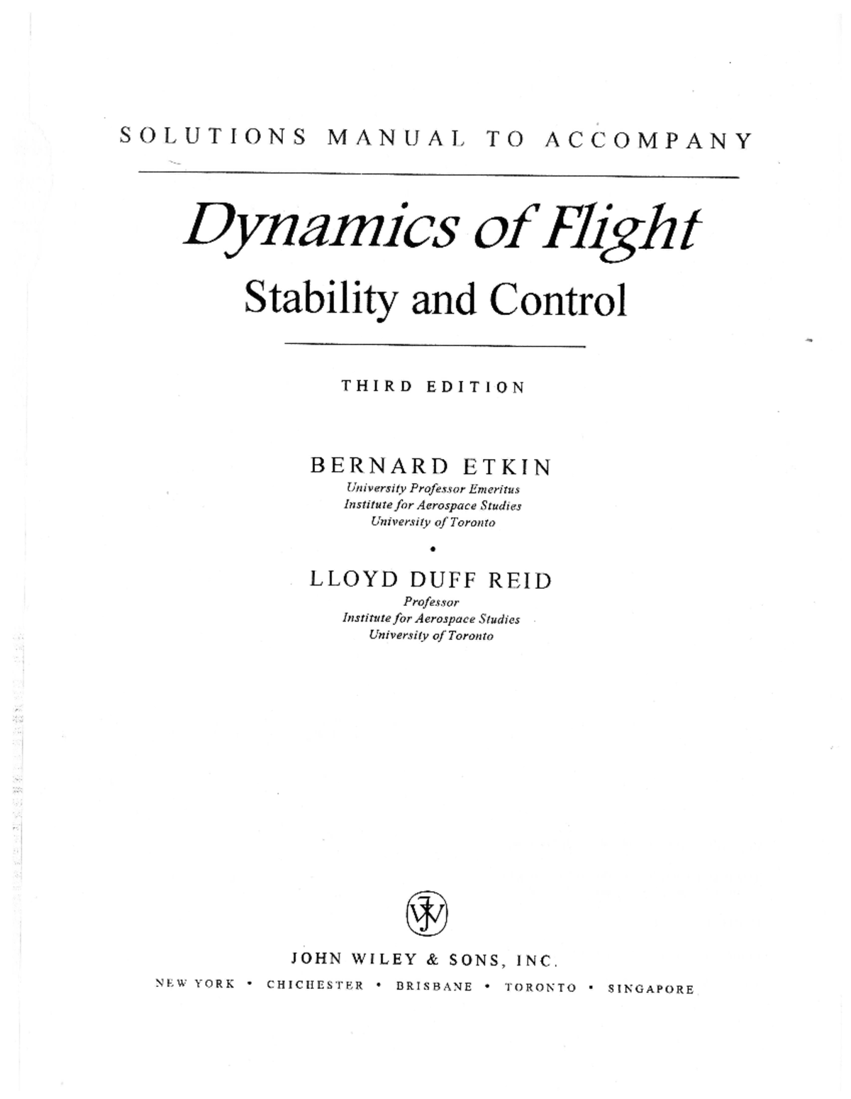Dynamics of Flight: Stability and Control Solution Manual - Studocu
