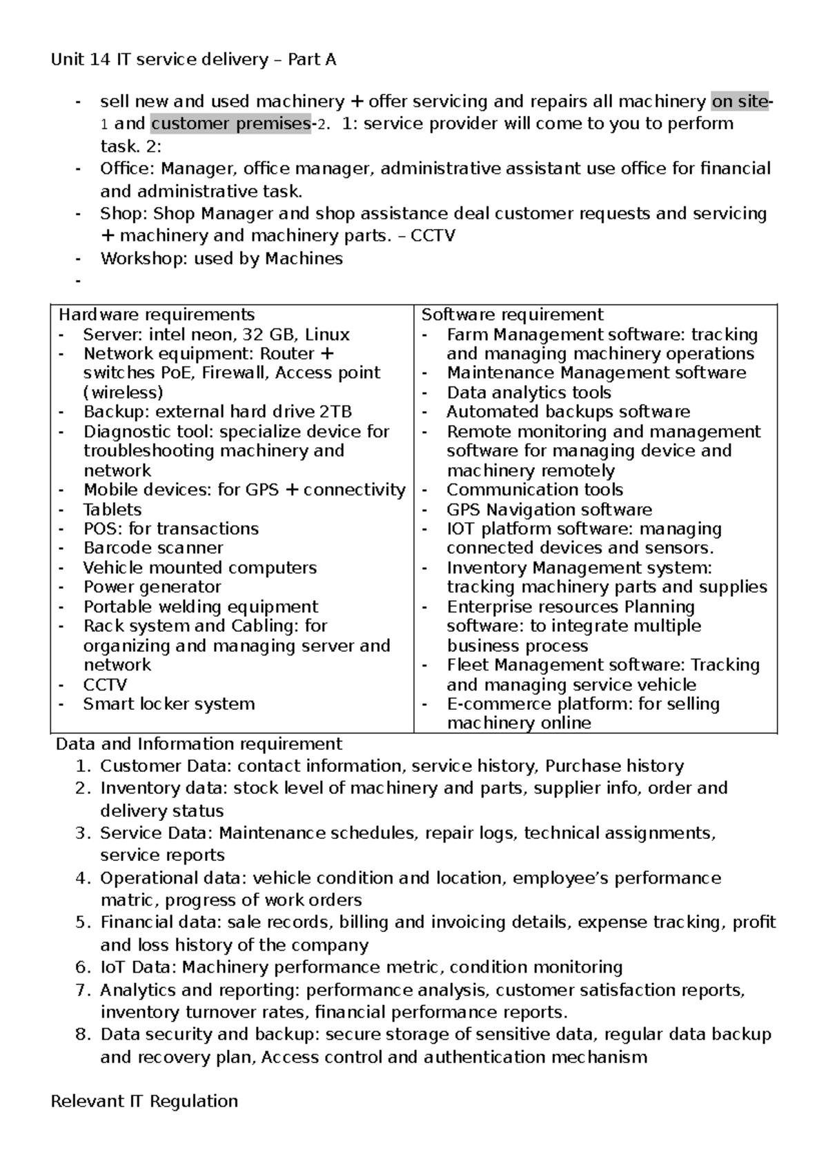 BTEC IT Level 3 Unit 14: IT Service Delivery Part A Overview and ...