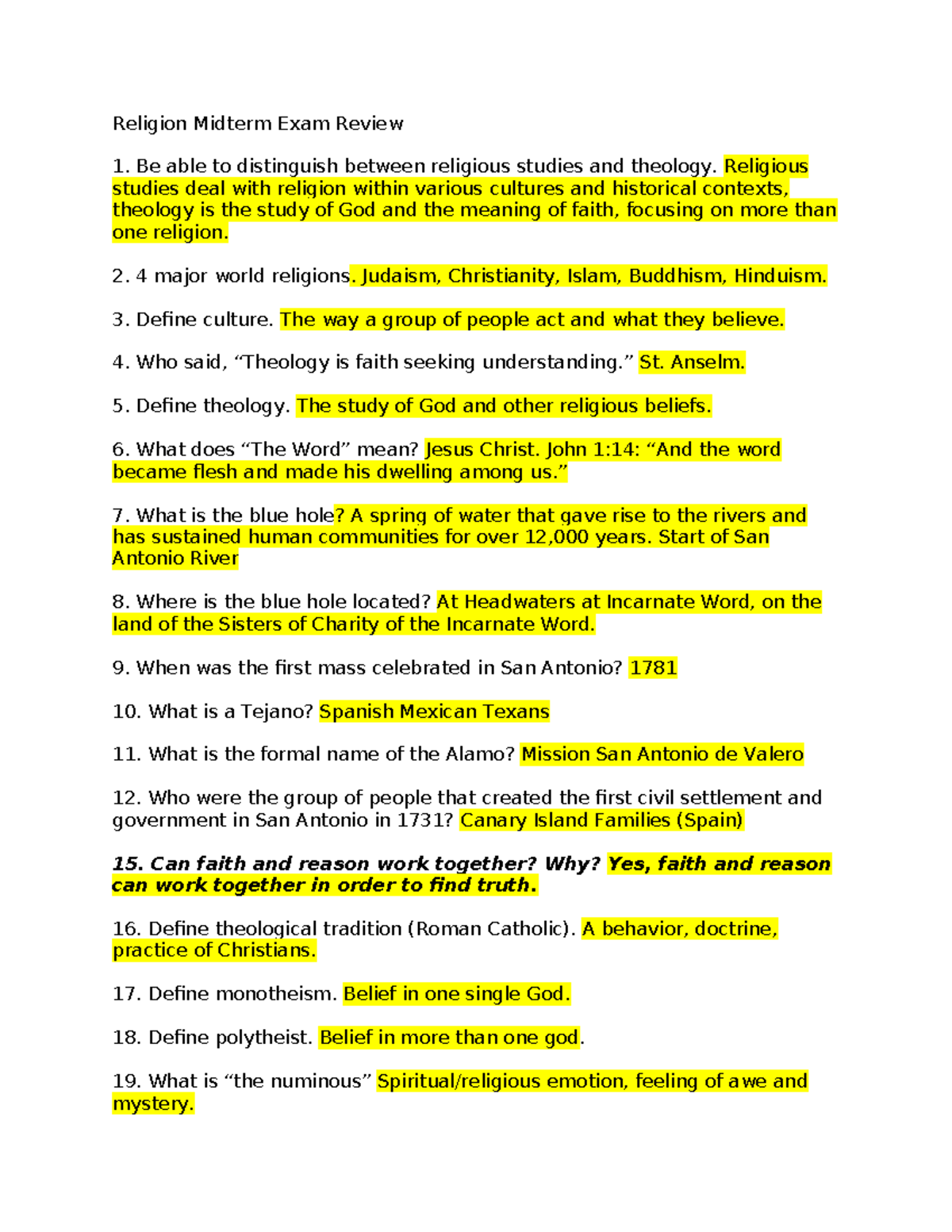 Religion Midterm Exam Review: Key Concepts and Important Terms - Studocu