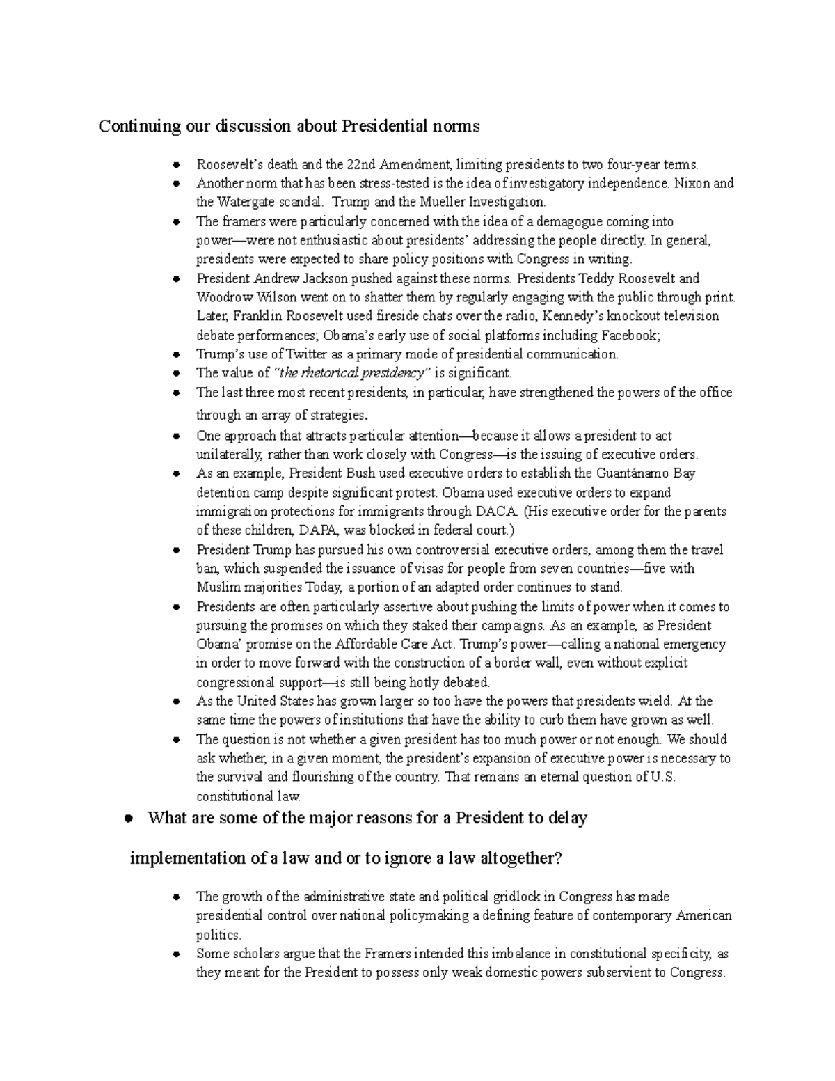 Executive Branch 10 - Continuing our discussion about Presidential ...