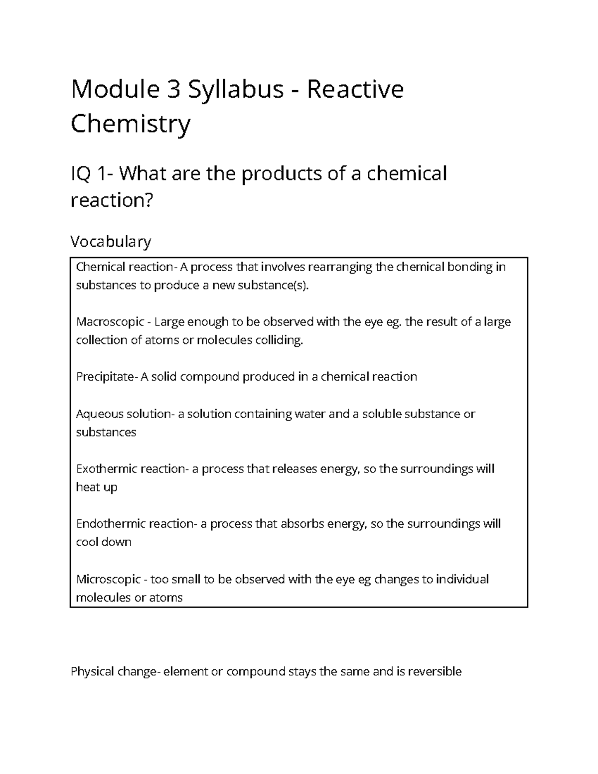 Module 3 Syllabus - Reactive Chemistry - Macroscopic - Large enough to ...