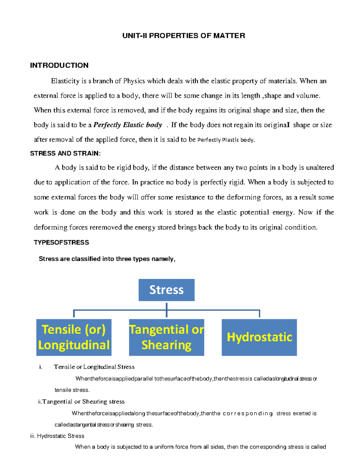 UNIT 2: Properties of Matter - Elasticity, Stress, and Strain Notes ...