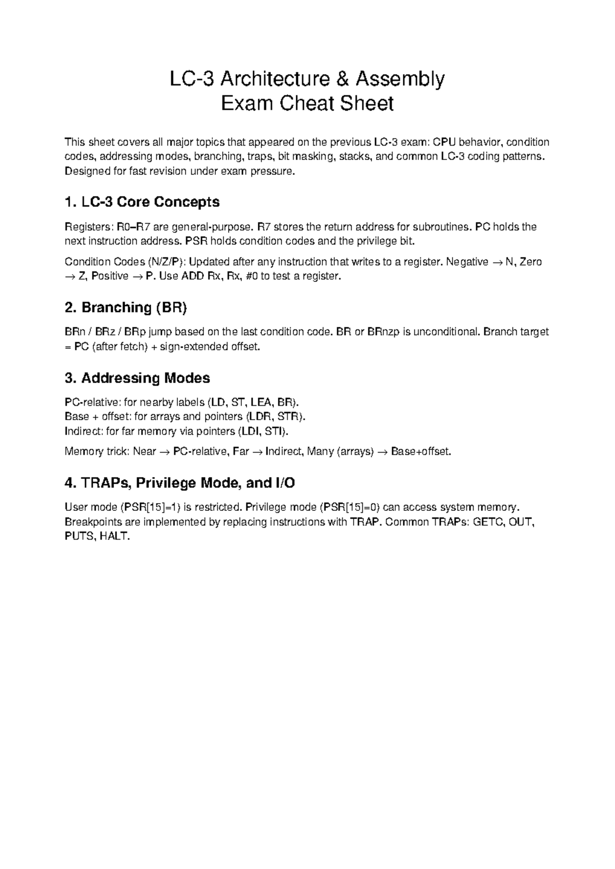 LC3 Architecture Assembly Exam Cheat Sheet - Studeersnel