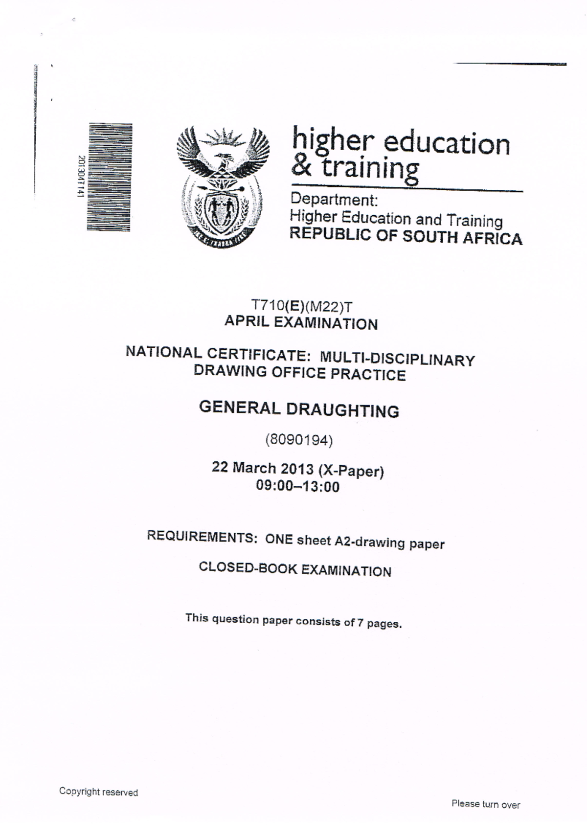 General Draughting N4 - April Exam Question Paper (T710(E)(M22)T) - Studocu
