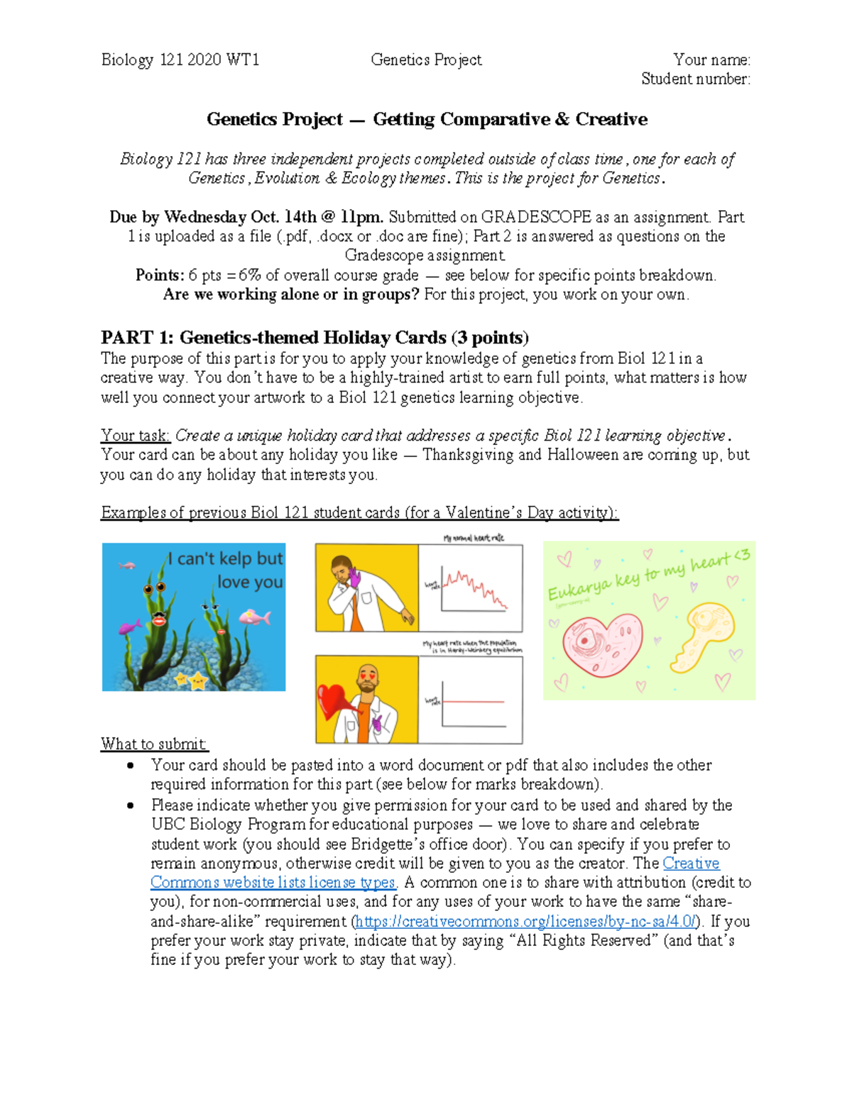 121 2020 Genetics Project-2 - Student number: Genetics Project ...